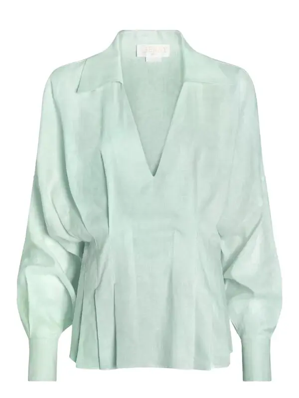 GENNY V-neck Pleated Blouse - Green