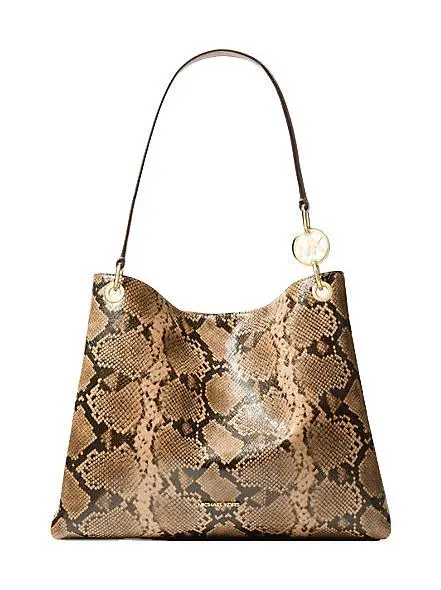 Michael Kors Christina Large Snake Embossed Shoulder Bag - Brown
