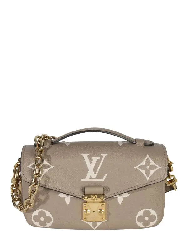 LOUIS VUITTON Tourterelle Creme Giant Monogram Empreinte Pochette Metis East West - Tan