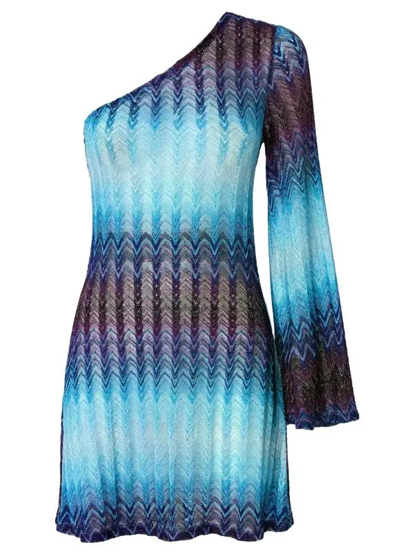 Missoni Patterned One-shoulder Mini Dress - Blue