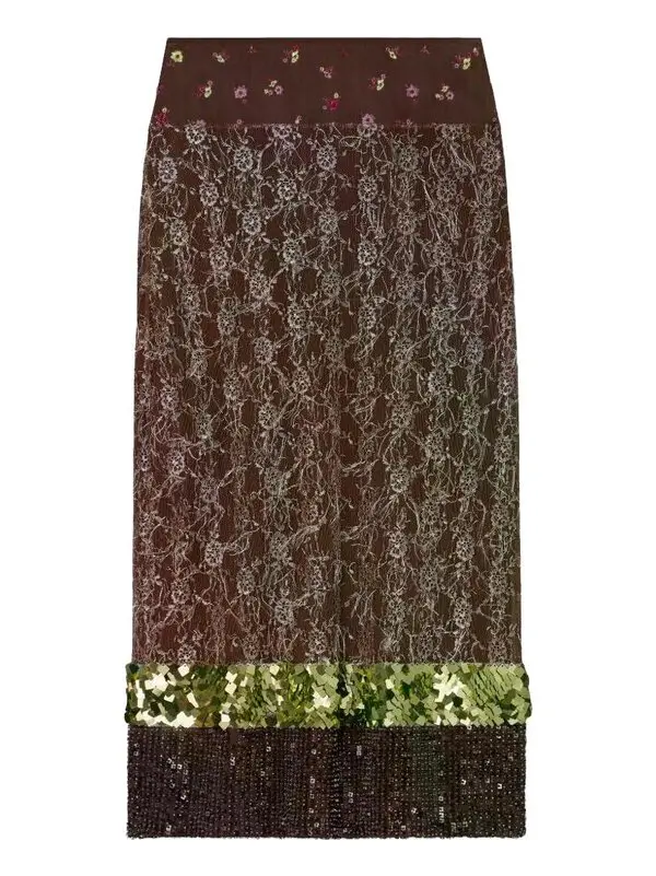 Tory Burch Embellished Lace Skirt - Brown