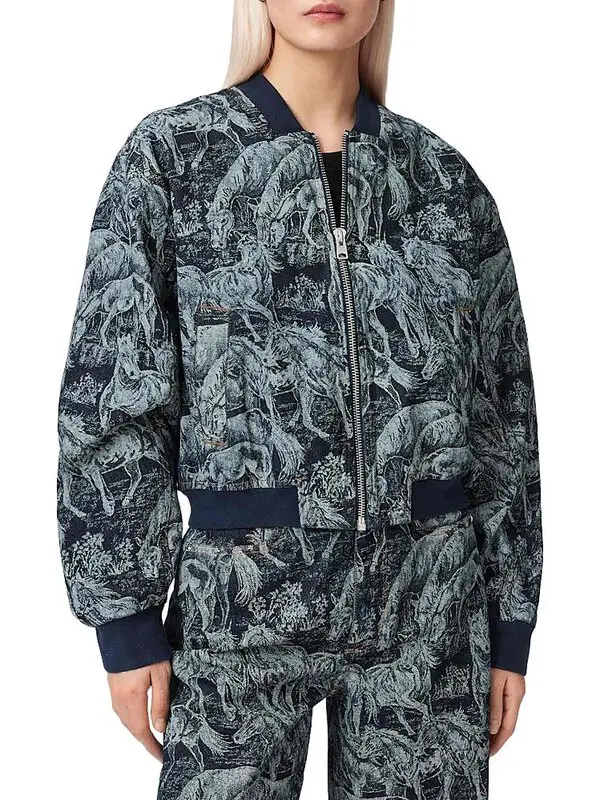 ALLSAINTS Kaytra Denim Bomber Jacket - Printed Indigo