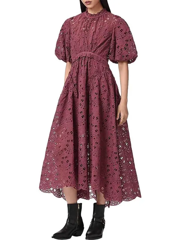 ALLSAINTS Embroidered Lace Dress - Raspberry