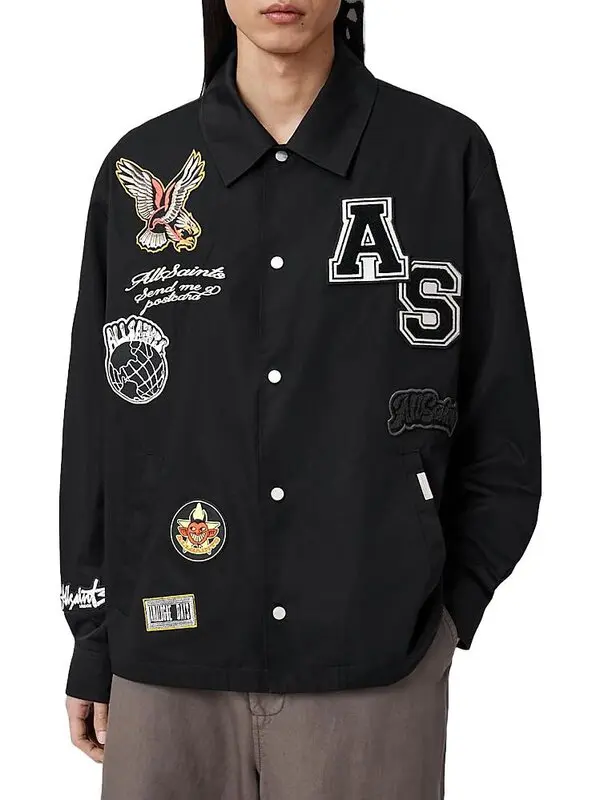 ALLSAINTS Soundman Coach Varsity Patch Shirt - Black