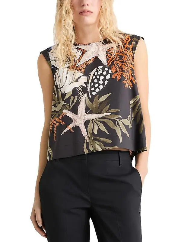 Marella Printed Cotton Blend Top - Black