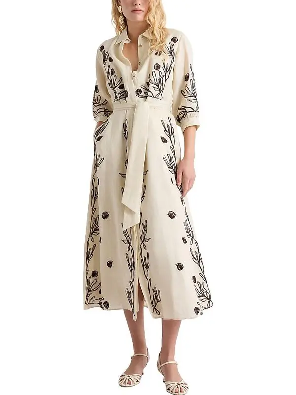 Marella Banda Embroidered Linen Shirt Dress - Cream