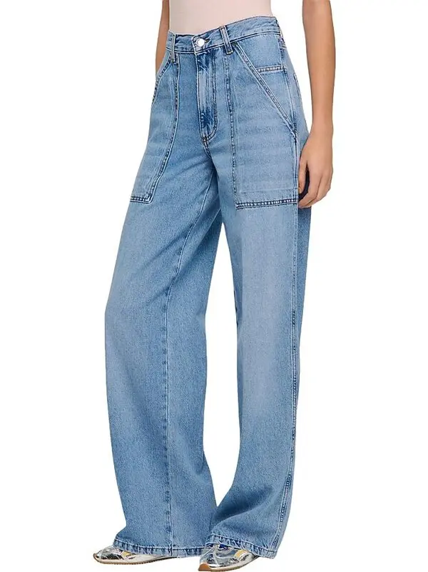 Sandro Fade Wide Straight Leg Jeans - Blue Jean