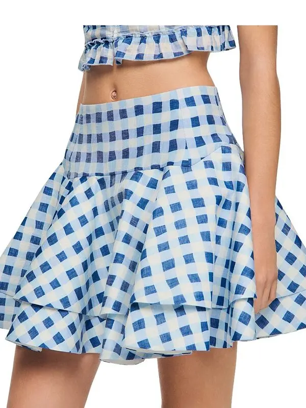Sandro Rosie Gingham Mini Skater Skirt - Blue / White