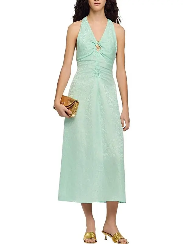 Sandro Monira Floral Jacquard Midi Dress - Light Green
