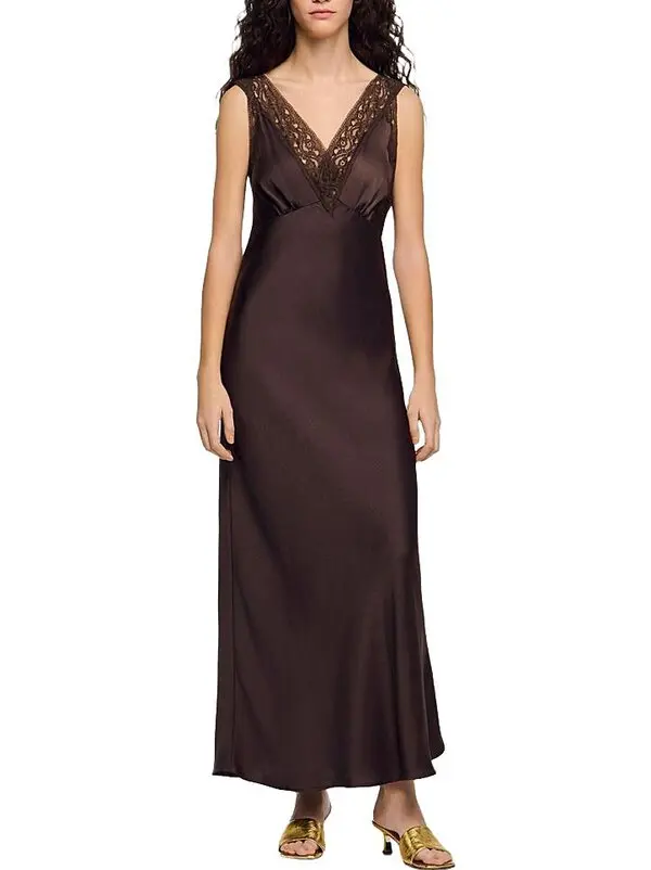 Sandro Behati Lace Collar Maxi Dress - Brown