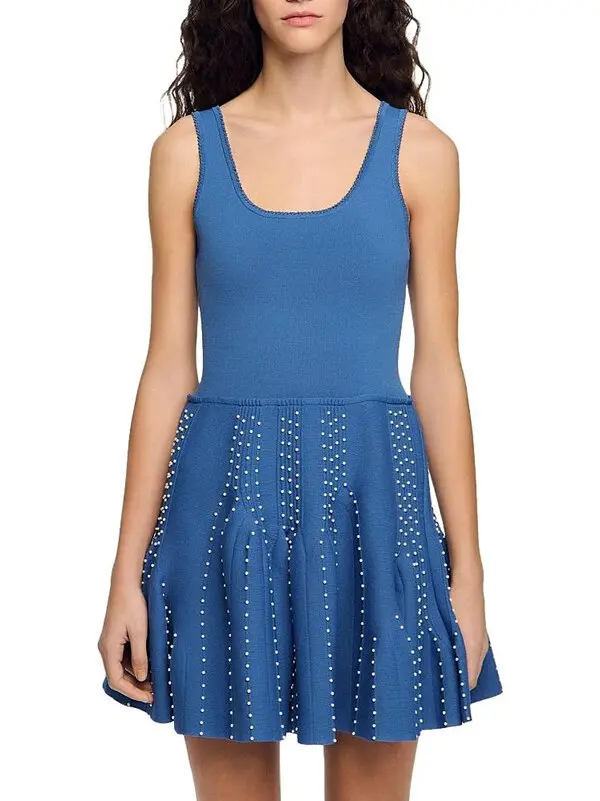 Sandro Nina Beaded Knit Mini Dress - Blue