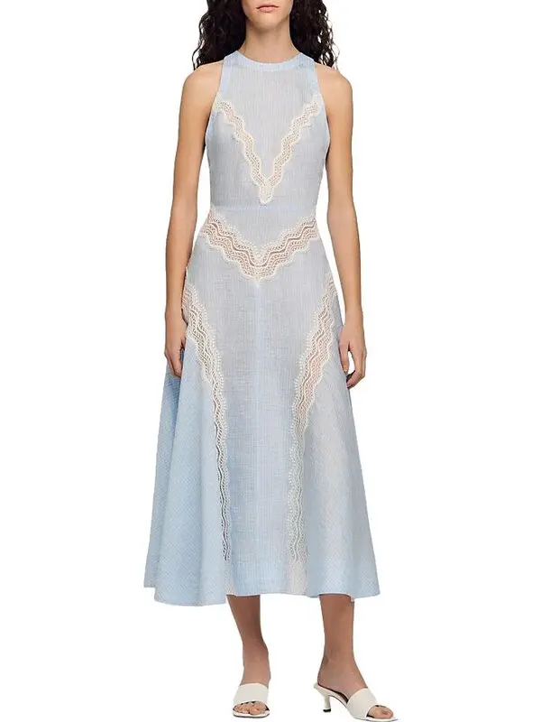 Sandro Nathalie Lace Trim Dress - Ciel / Blanc