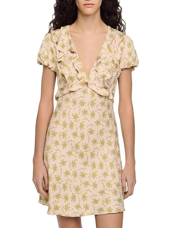 Sandro Louise Floral Print Mini Dress - Light Pink