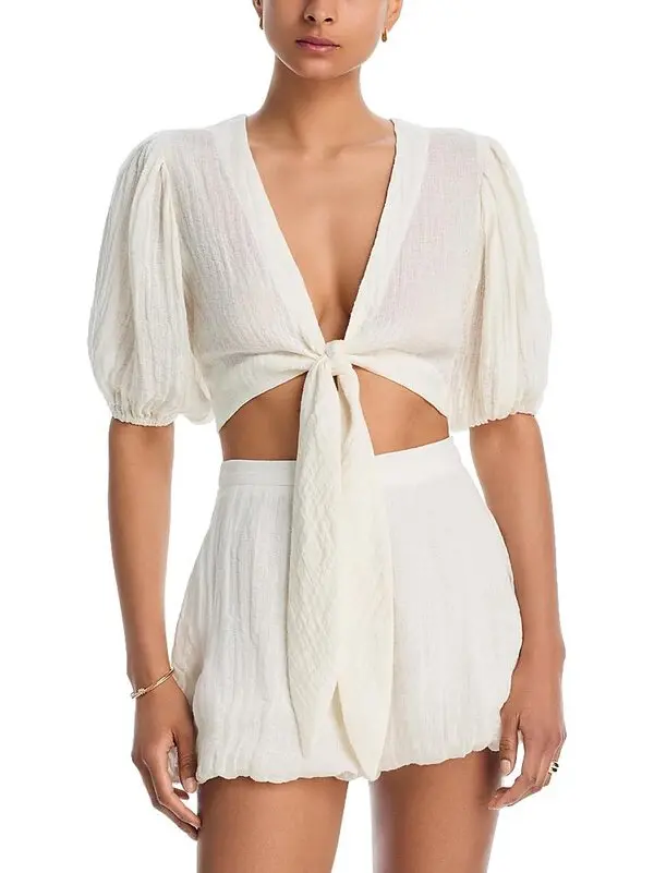 Lisa Marie Fernandez Pouf Tie Blouse - White