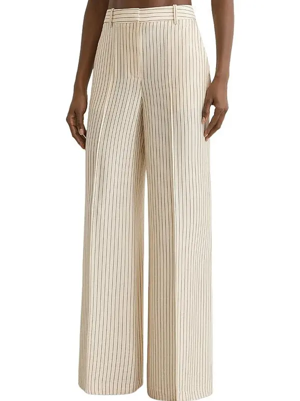 REISS Pinstripe Wide Leg Trousers - Cream/black