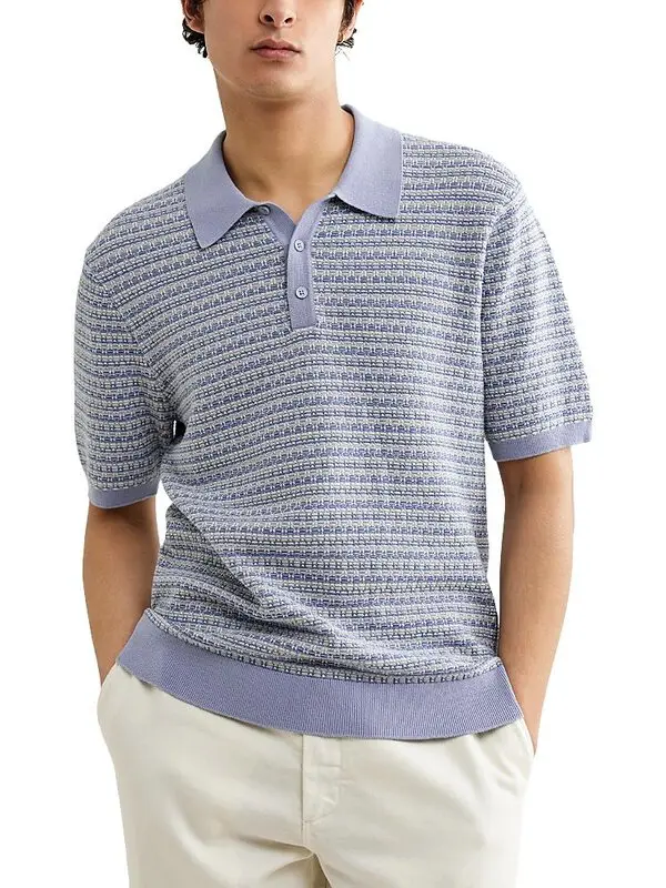 WAX LONDON Naples Stripe Polo Shirt - Light Blue