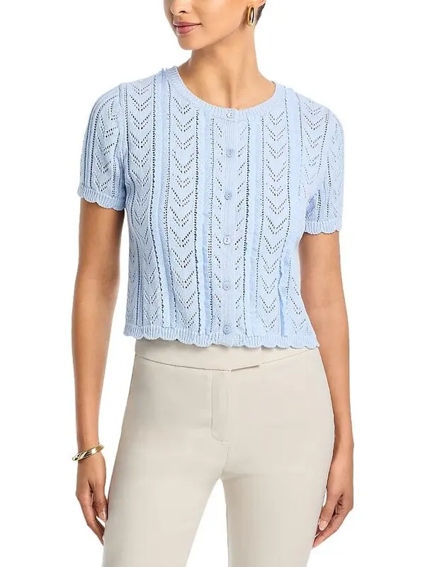Aqua Pointelle Scoop Neck Sweater - Sky Blue