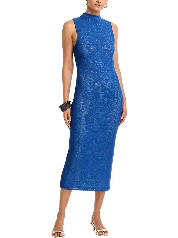Aqua Placed Crochet Midi Dress - Navy