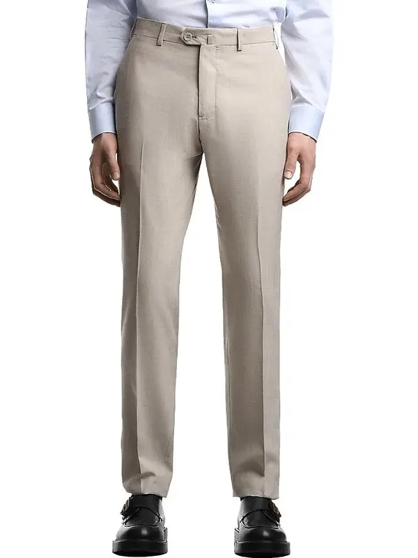 Emporio Armani Wool, Silk & Linen Flat Front Trousers - Tan