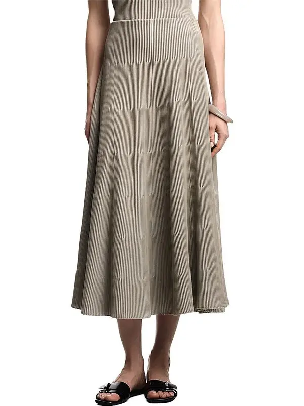 Emporio Armani Bicolor Ribbed Midi Skirt - Almond/beige