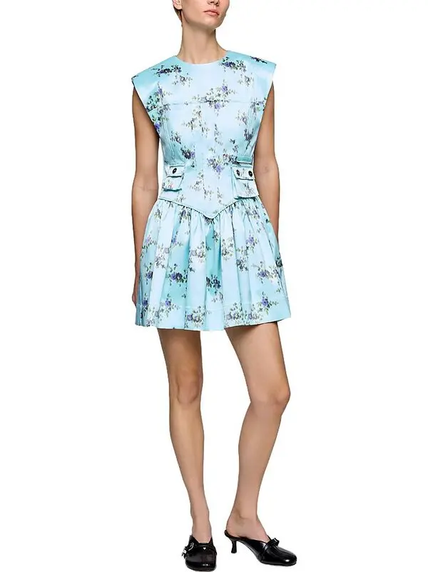 GANNI Printed Satin Mini Dress - Iced Aqua