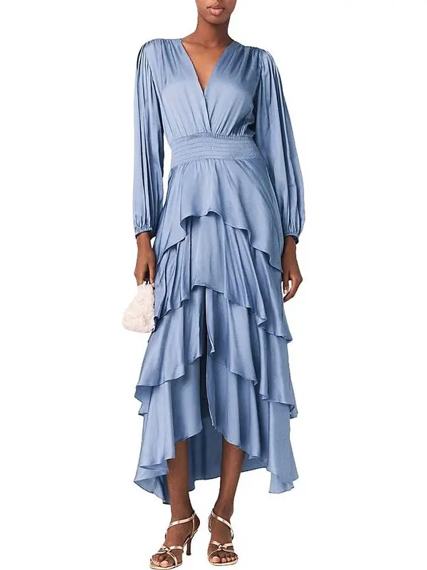 Maje Ruffinello Ruffle Tiered Maxi Dress - Blue Grey