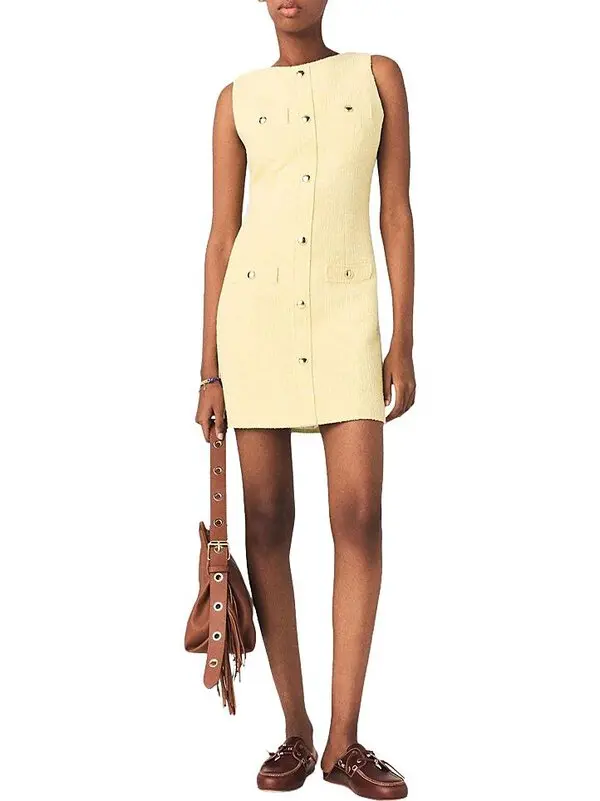 Maje Rylener Tweed Mini Dress - Pale Yellow