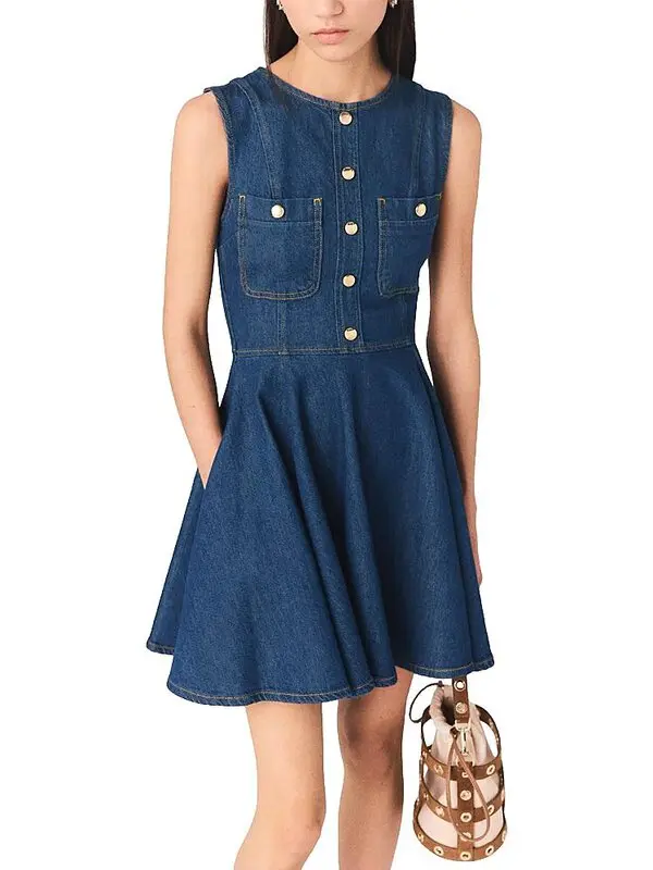 Maje Risunim Flared Mini Denim Dress - Navy