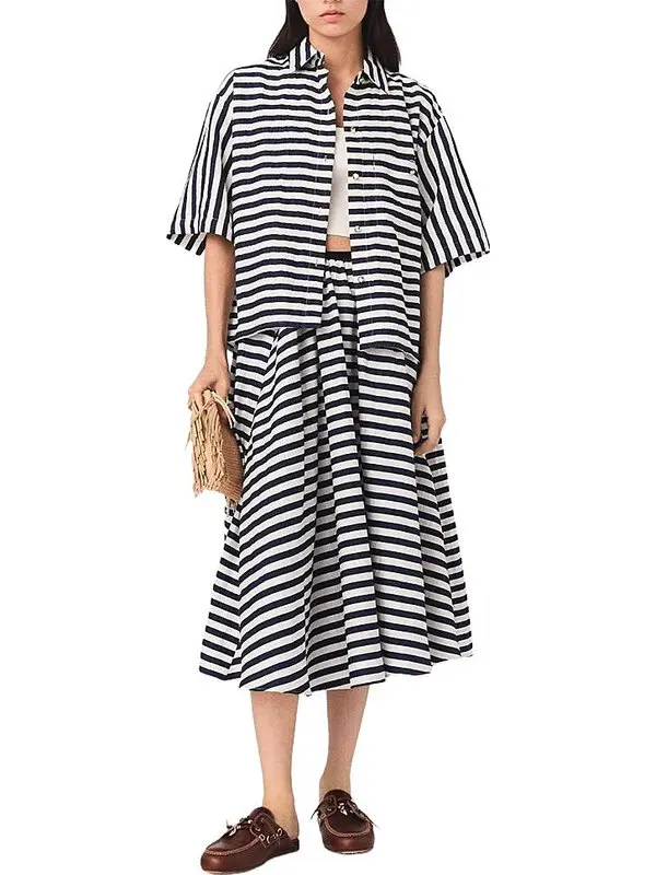 Maje Jalais Striped Midi Skirt - White/blue