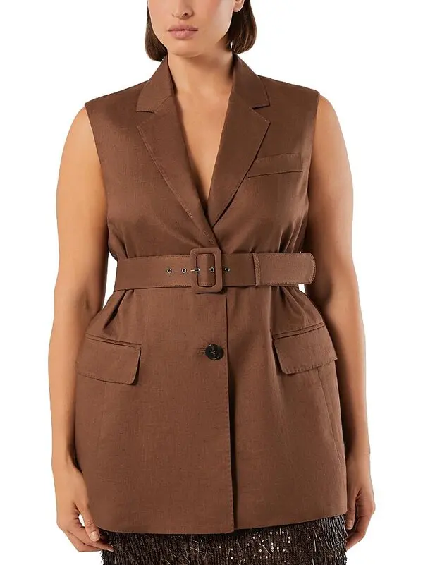 Marina Rinaldi Sleeveless Belted Blazer - Cocoa