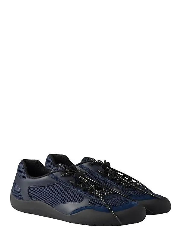 Prada Speedrock Leather And Mesh Fabric Lace-up Sneakers - Blue