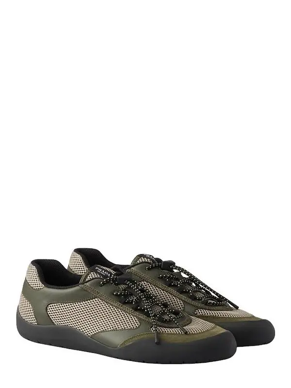 Prada Speedrock Leather And Mesh Sneakers - Green