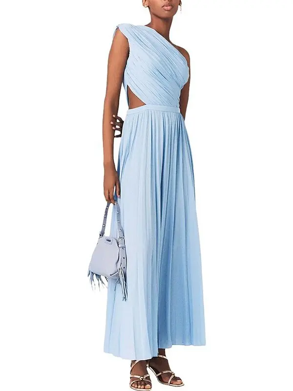 Maje Revi Asymmetric Pleated Maxi Dress - Blue Sky