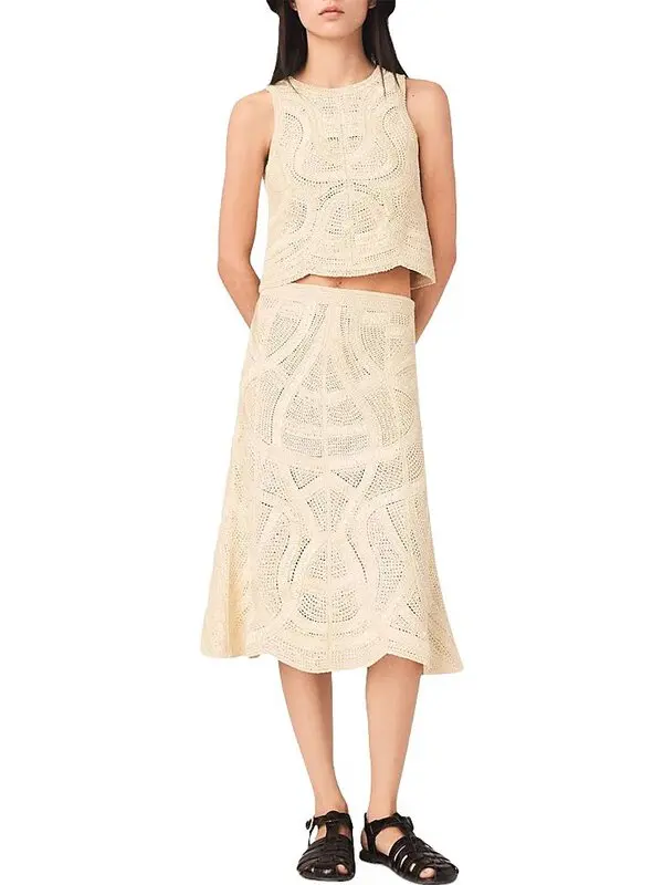 Maje Jight Crochet Midi Skirt - Beige
