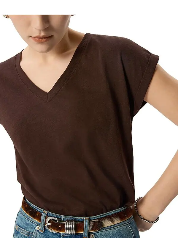 Whistles Willa V Neck Cap Sleeve Tee - Chocolate