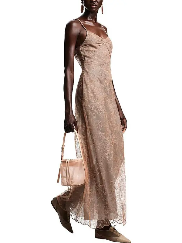 Emporio Armani Metallic Floral Embroidered Tulle Gown - Nude/persimmon