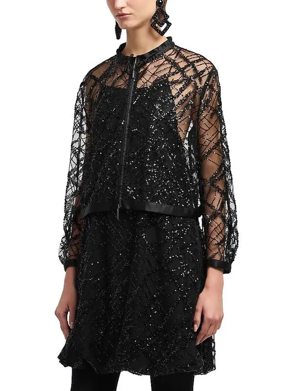 Emporio Armani Tulle Jacket With Sequin Embroidery - Sparkle Black