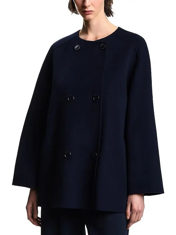 Emporio Armani Wool And Cashmere Pea Coat - Navy Blue