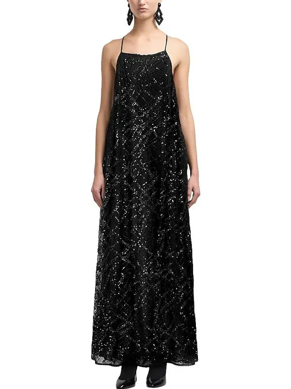 Emporio Armani Tulle Maxi Dress With Sequin Embroidery - Black