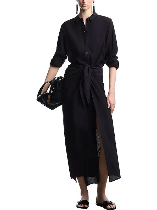 Emporio Armani Techno Rayon Maxi Dress With Wrap Detail - Dark Navy