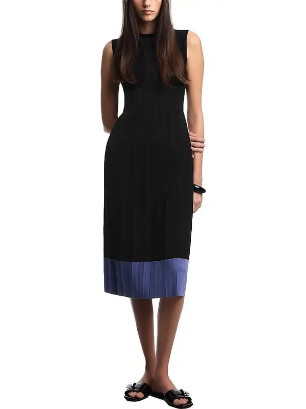 Emporio Armani Sleeveless Pleated Midi Dress - Black