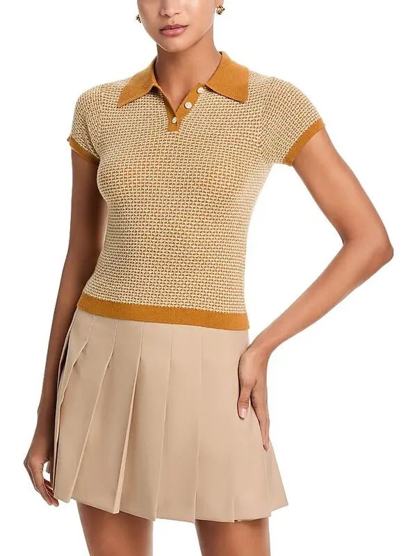Guest In Residence Pique Polo Cashmere Top - Suede Combo