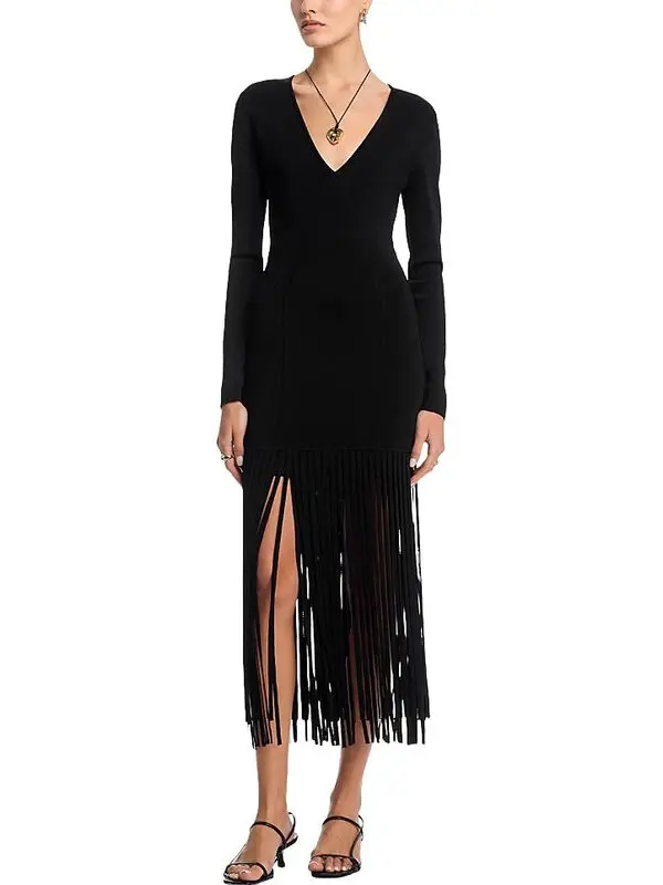 TOCCIN Evelina Long Sleeve V Neck Dress - Jet