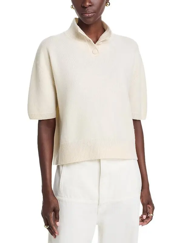 Brandon Maxwell Kinley Cashmere Cropped Henley - Ivory