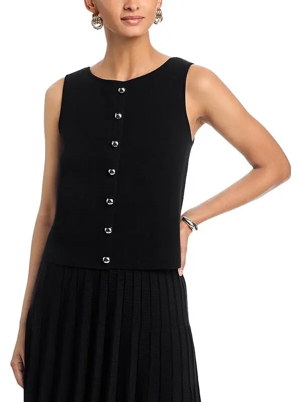 Lafayette 148 New York Button Front Sweater Vest - Black