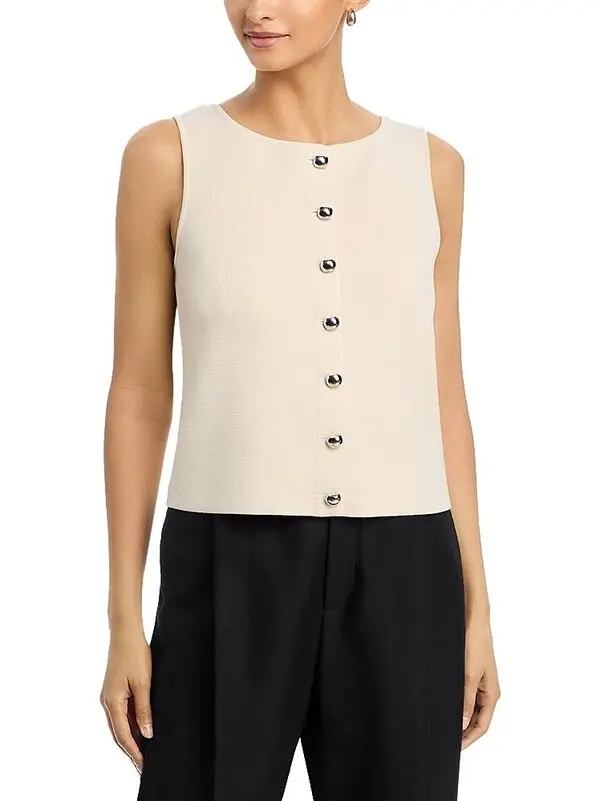 Lafayette 148 New York Button Front Sweater Vest - Ecru