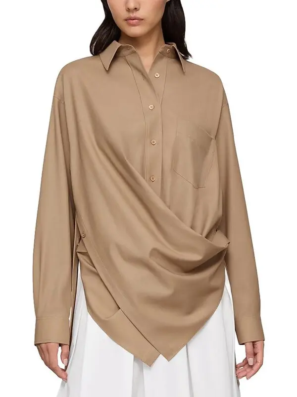 Lafayette 148 New York Long Sleeve Oversized Blouse - Brownstone