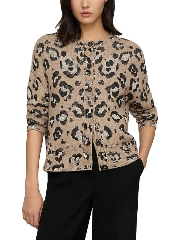 Lafayette 148 New York Cashmere Leopard Cardigan - Hickory Multi