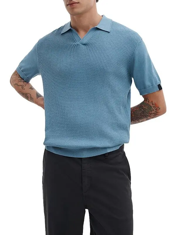 Rag & Bone Saxon Silk Blend Johnny Polo Shirt - Fog Blue