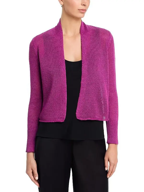 Eileen Fisher Open Front Cropped Cardigan Sweater - Grape